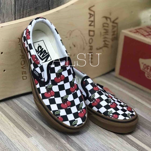 Vans | Shoes | Vans Classic Slip On Cherry Checker Black Gumkids | Poshmark